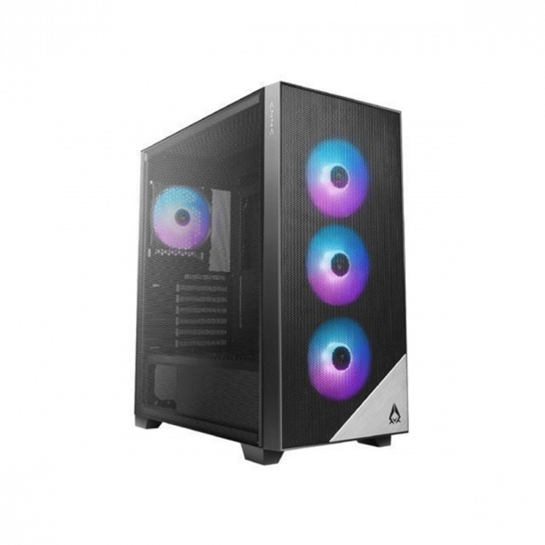 Azza Prime ATX Mid-Tower Metal Mesh Side Panel Gaming Case With 3 ARGB & PWM Fans - Black - AX STORE