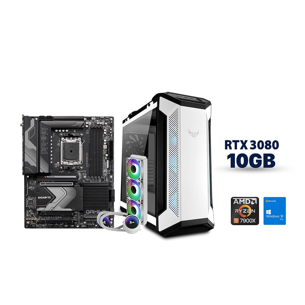 Asus TUF 501 White Case AMD Ryzen 9 7900X RTX 3080 10GB Gaming PC - AX ...