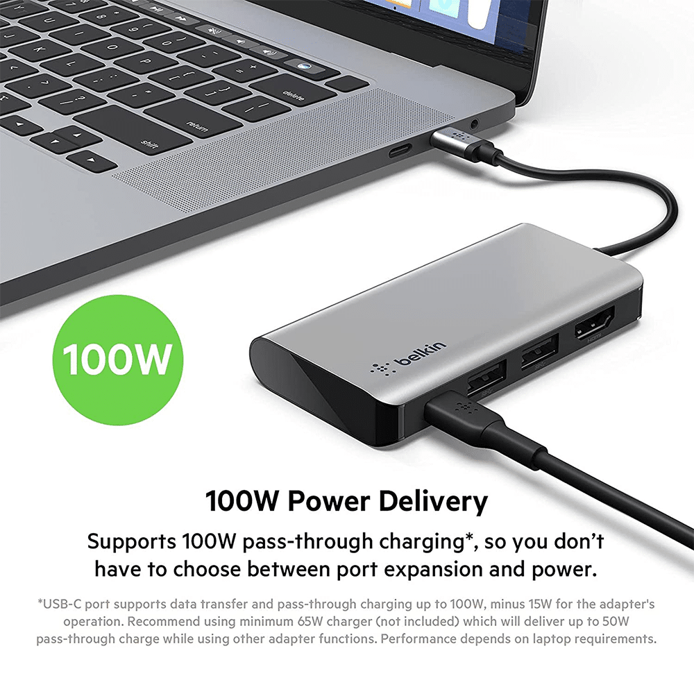 Belkin USB C 4-in-1 MultiPort Adapter with 4K HDMI, USB-C 100W - AX STORE