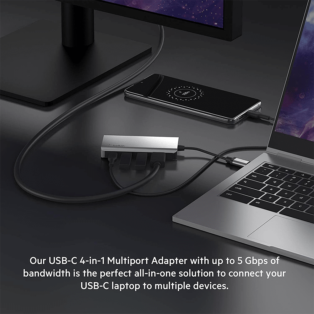 Belkin USB C 4-in-1 MultiPort Adapter with 4K HDMI, USB-C 100W - AX STORE