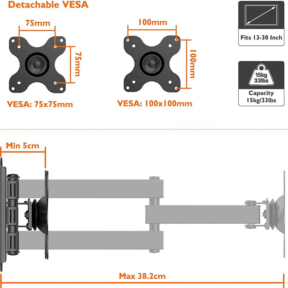 BONTEC Full Motion LCD Wall Mount Bracket for 13''-30'' - AX STORE