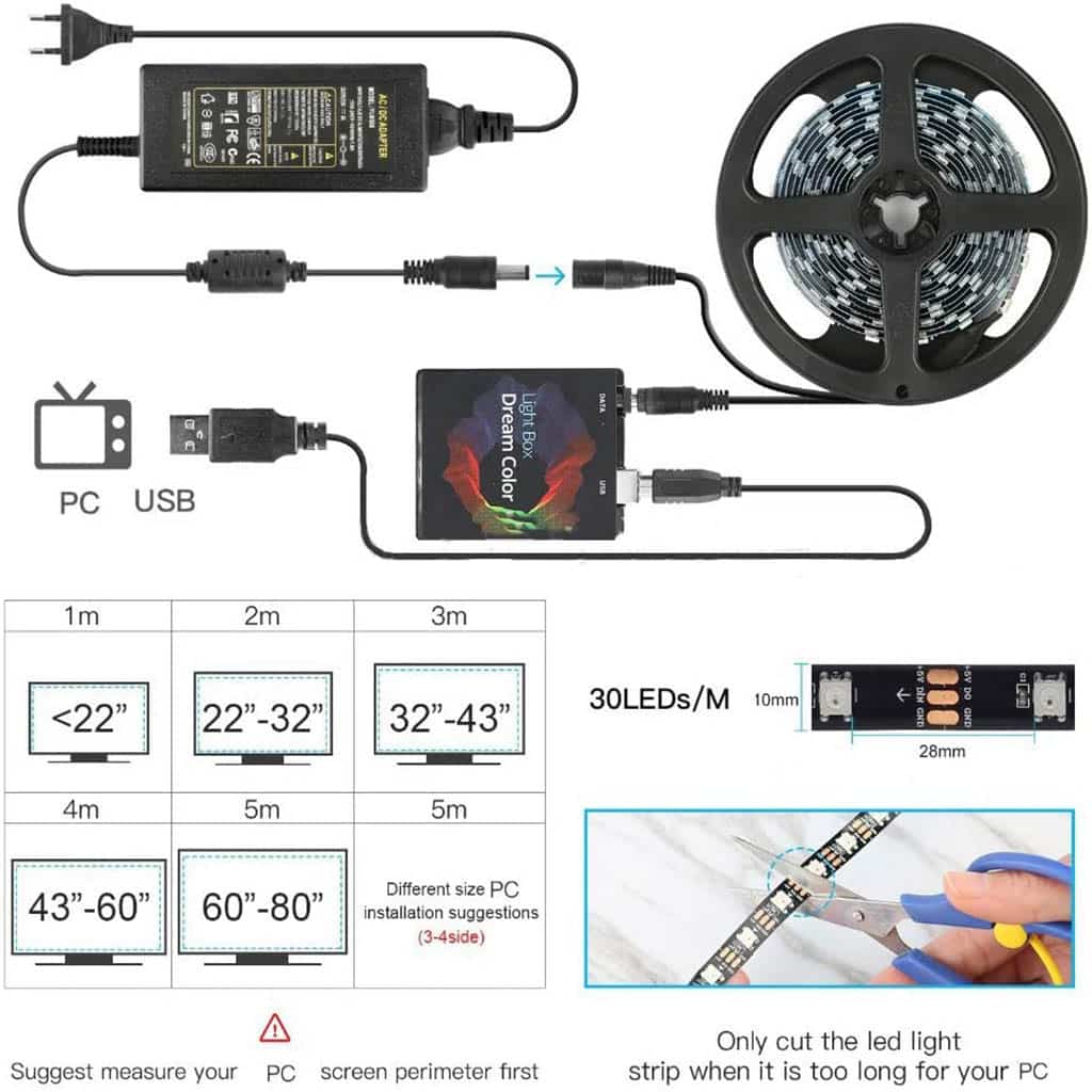 Dream color USB LED strip light for PC Screen Backlight lighting - AX STORE