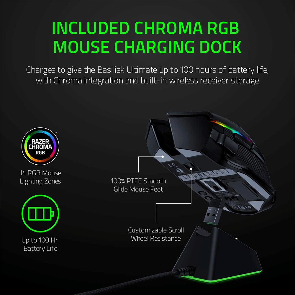 Razer Basilisk Ultimate Wireless/Wired 20,000 DPI Ergonomic Gaming ...