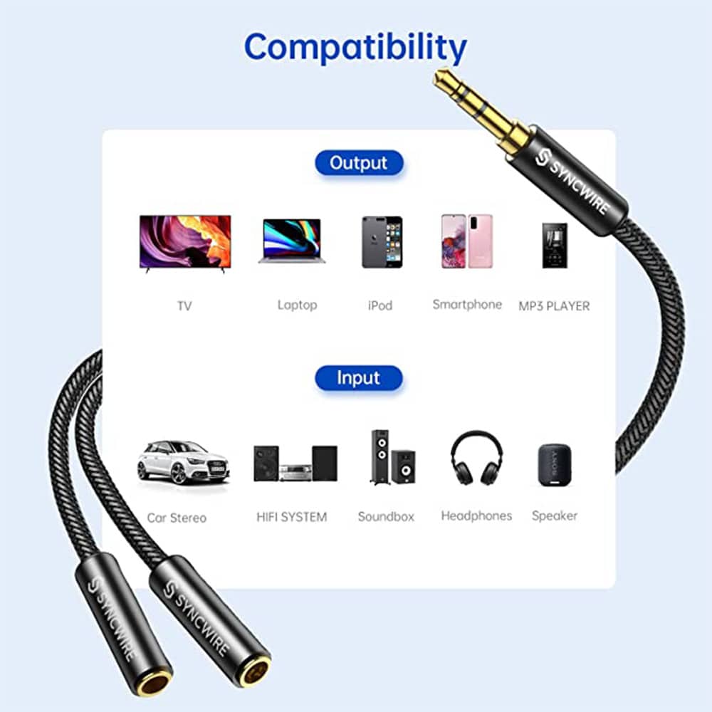 Syncwire Headphone Splitter 3.5mm Extension Cable Audio Stereo Y ...
